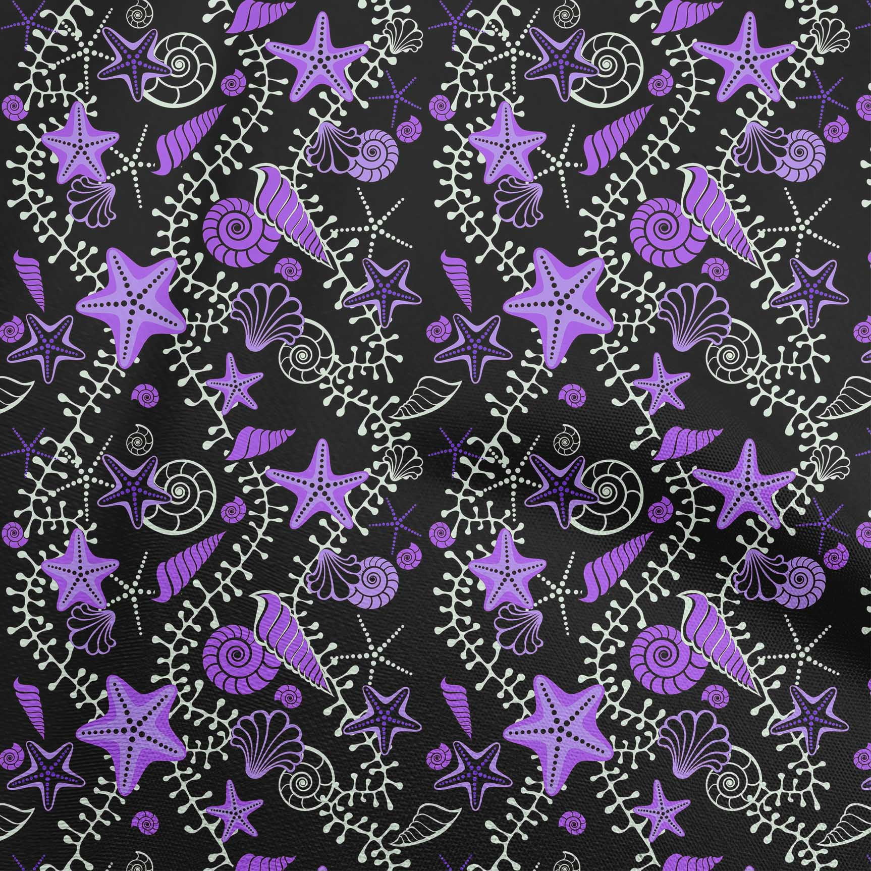oneOone Silk Tabby Purple Fabric Beach Starfish &Shell Sewing Material ...