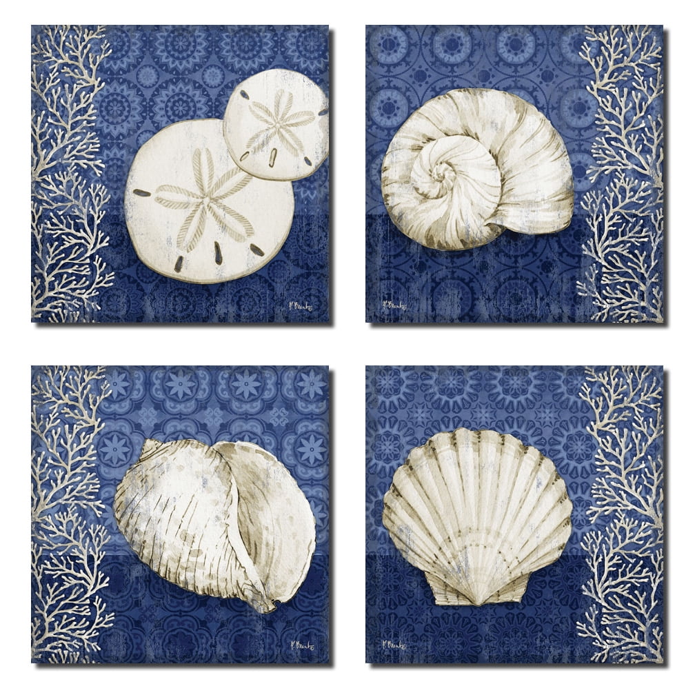 Blue and White Seashell Sand Dollar Adult Coastal Deocr; 4 - 12" x 12 ...