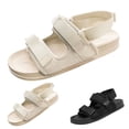 AUDeals Women’s Double Hook and Loop Adjustable Sandals Solid Color ...