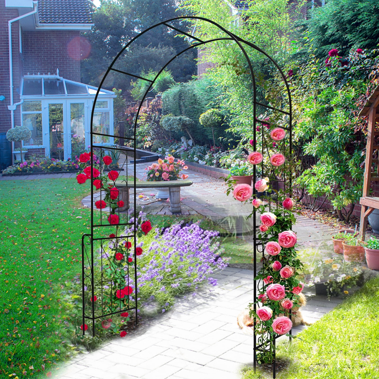 ANYHI Metal Garden Arch W55'' x H94.5'' Garden Arbor Trellis Climbing ...