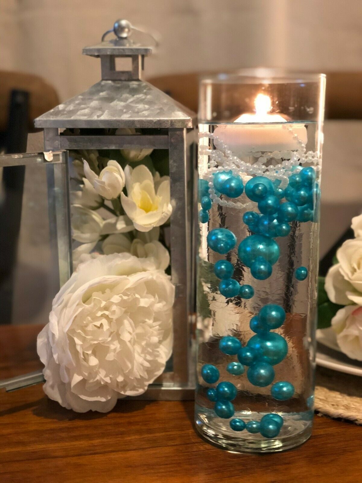 Floating Teal Blue Pearls, Centerpieces Decoration 80pc DIY Table Decor ...