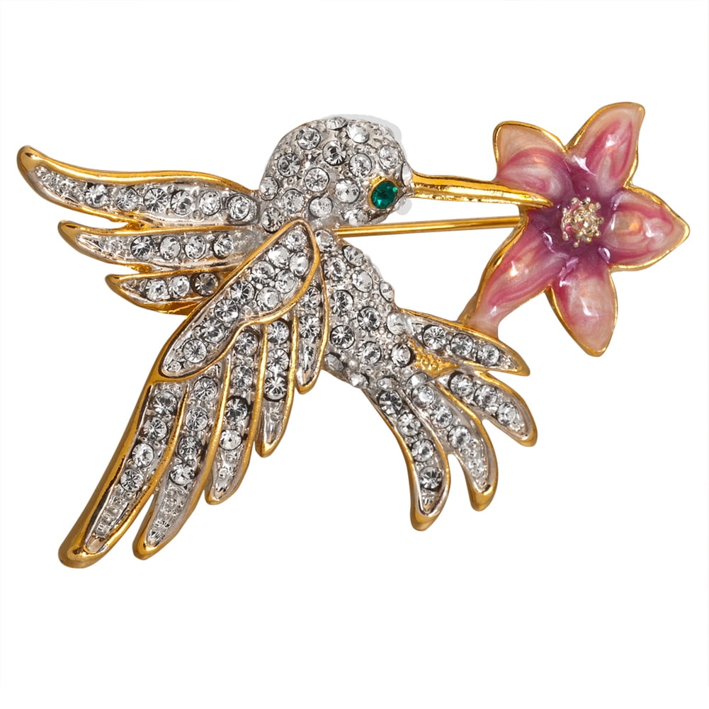 Jeweled Hummingbird with Flower Gold-Tone Pin - Walmart.com