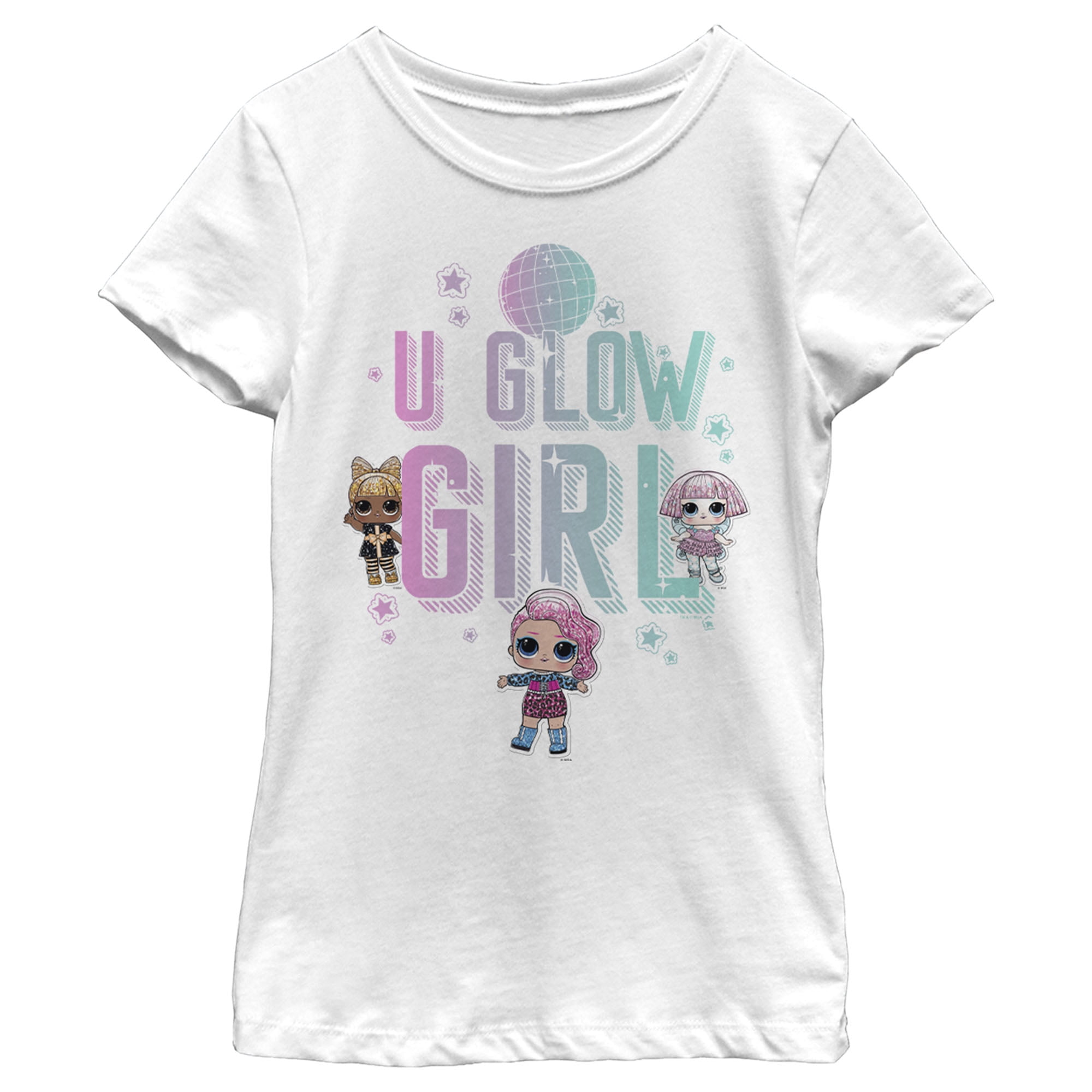 Girl's L.O.L Surprise U Glow Girl Disco Graphic Tee White Large ...
