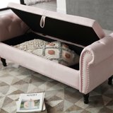 Velvet Rectangular Sofa Stool with Nailhead & Rolled Arm, End of Bed ...
