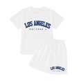 BOOMNY Womens 2 Peice Sets Letter Graphic Short Sleeve Tops Shorts ...