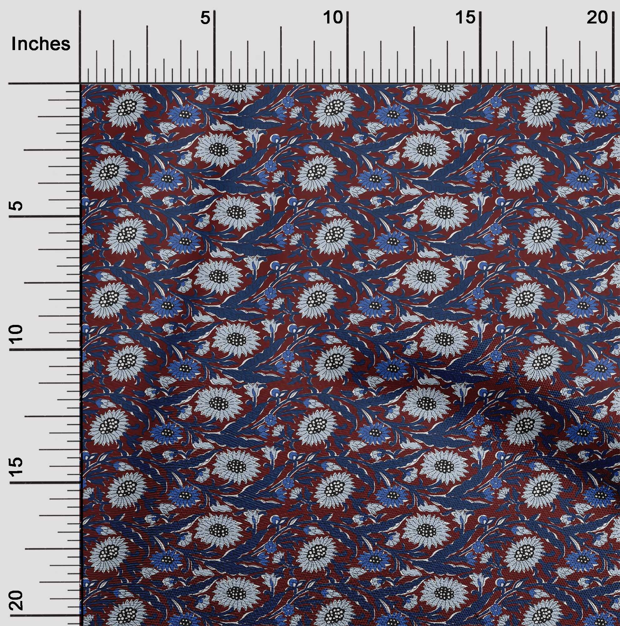oneOone Silk Tabby Fabric Leaves & Floral Block Fabric Prints By Yard ...
