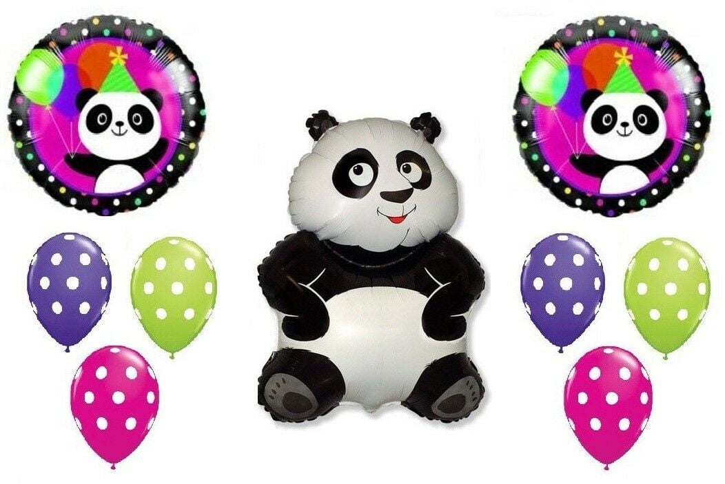 PANDA Pandemonium Polka Dots Jungle Zoo 9 Piece Party Mylar Latex ...