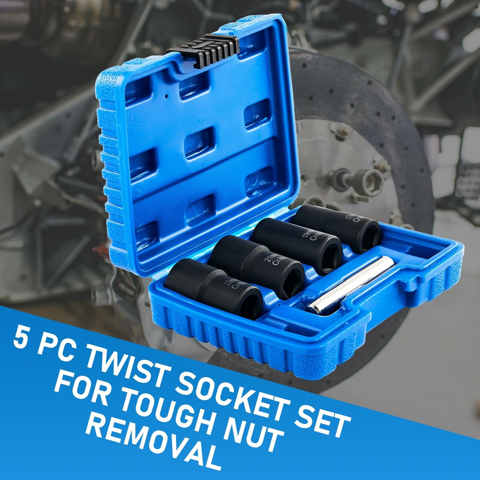 5pc Metric Twist Socket Tool Kit Bolt Lug Nut Remover Set With Drift