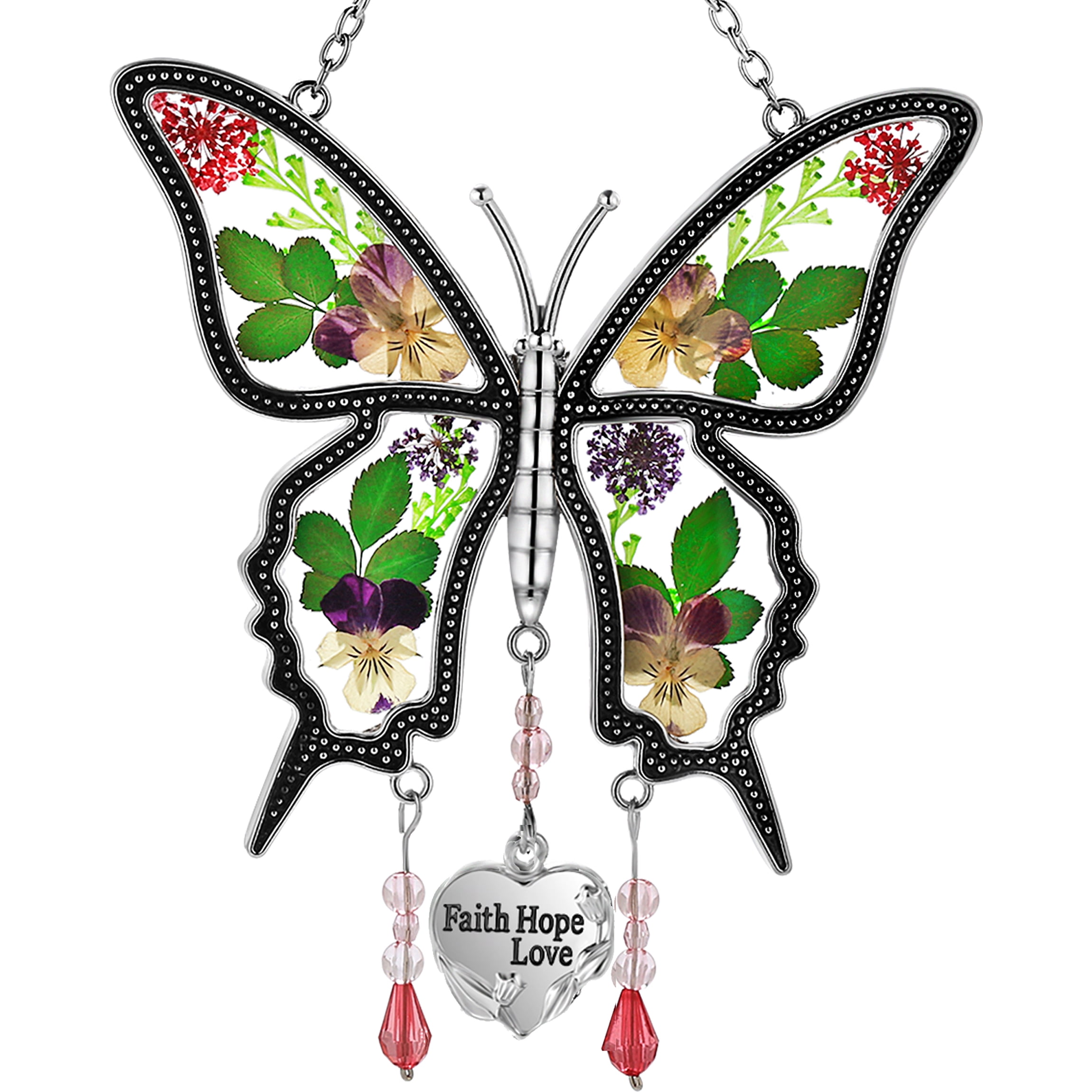 KY&BOSAM Faith Hope Love Glass Butterfly Suncatchers Silver Zircon ...