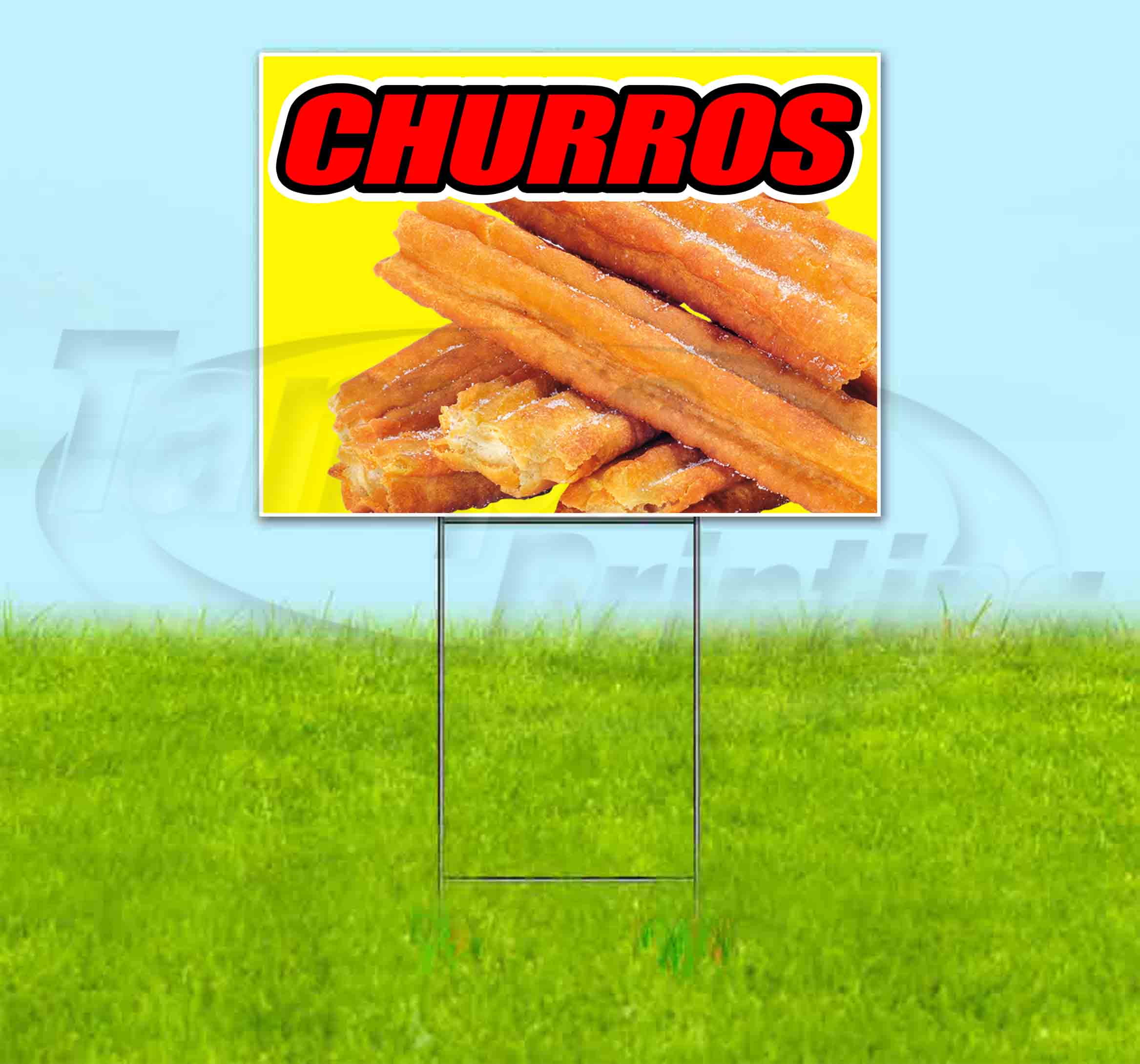 Churros Yellow Background (18" x 24") Yard Sign, Includes Metal Step ...