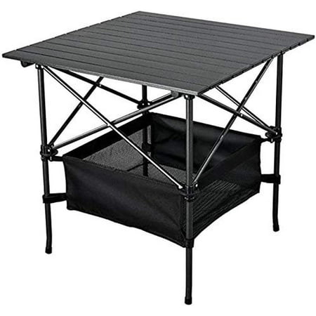 Folding Camping Table Aluminum Roll Top Table with Carry Bag & Storage ...