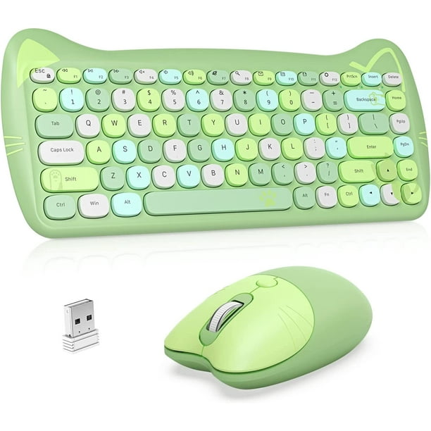 Wireless Keyboard and Mouse Combo,84 Key Retro Colorful Cordless ...