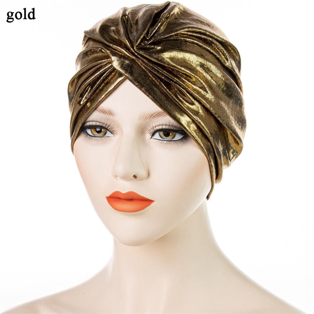 Women Ladies Forehead Crossed Stamping Laser Muslim Hijab Hat Turban ...