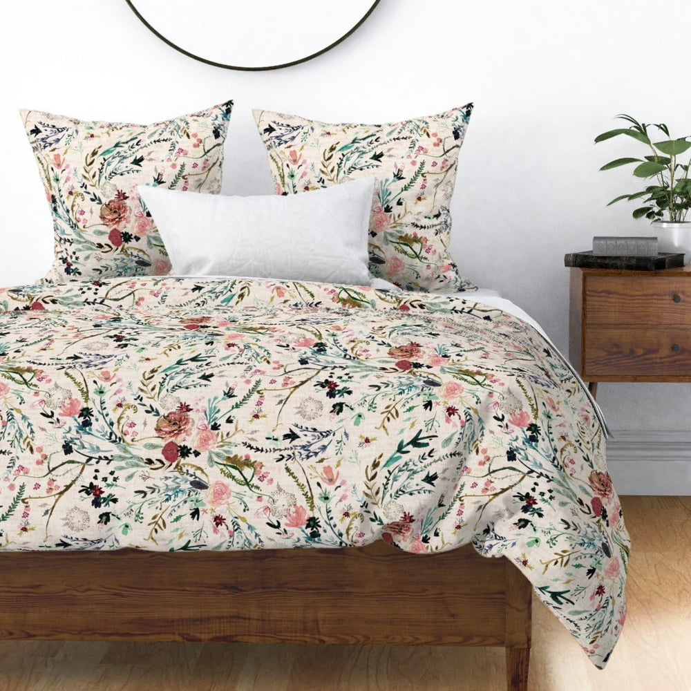 Floral Bohemian Vintage Inspired Blush Modern Sateen Duvet Cover By