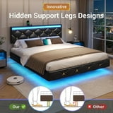 Mabor Queen Size Floating Bed Frame, Black, LED Lights, USB Ports ...