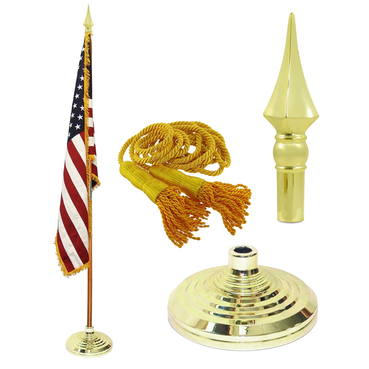 Indoor American Flag and Flagpole Kit - Cotton Flag - 7ft Pole - Spear ...