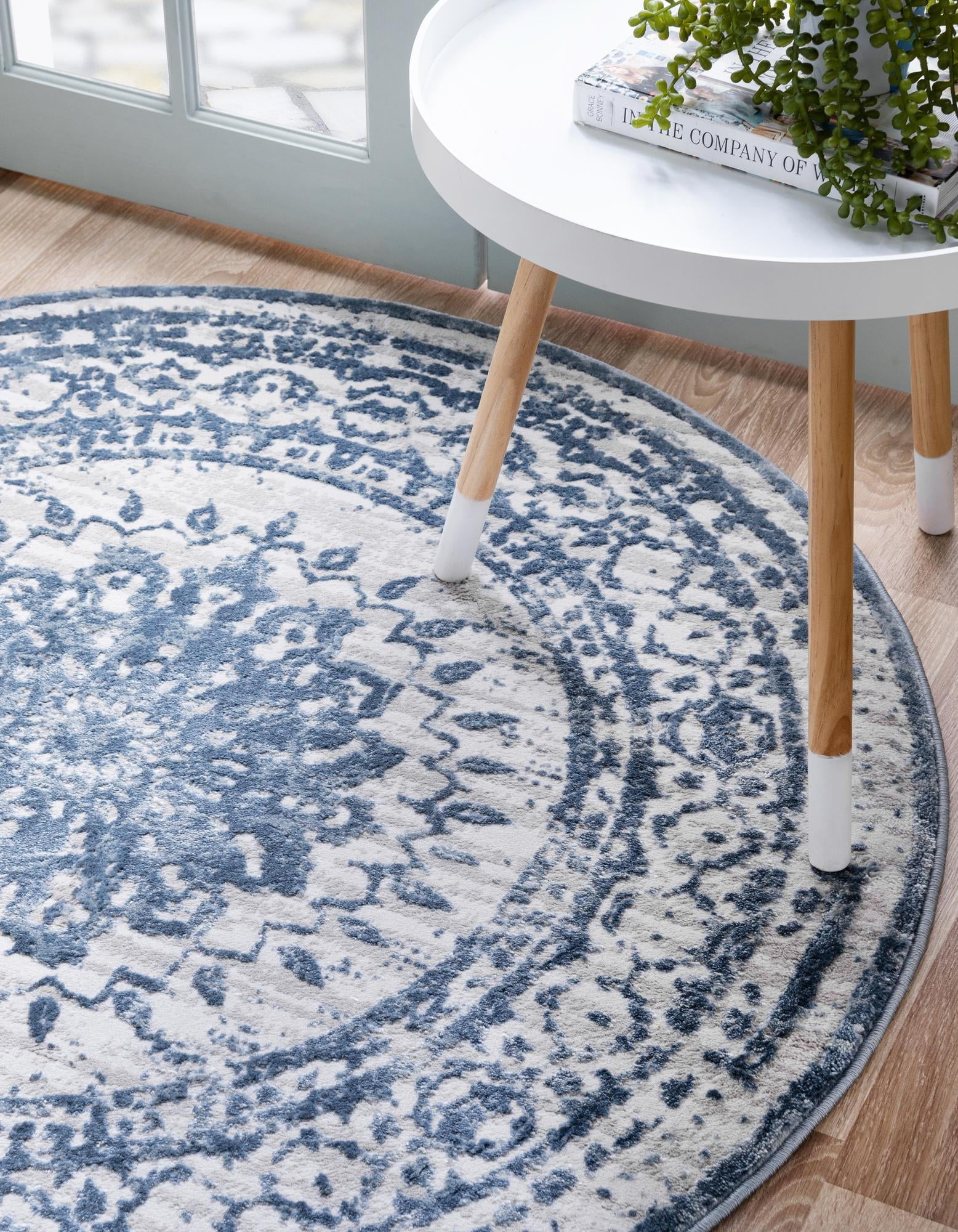 Rugs.com Derbyshire Collection Rug – 4 Ft Round Light Blue Medium Rug ...