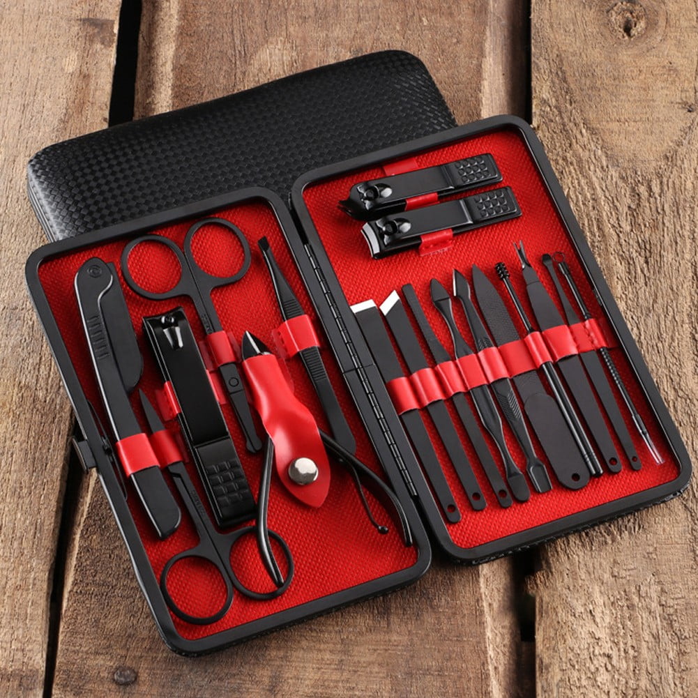 Black Manicure Set,18pcs Stainless Steel Manicure Pedicure Set,Pedicure ...