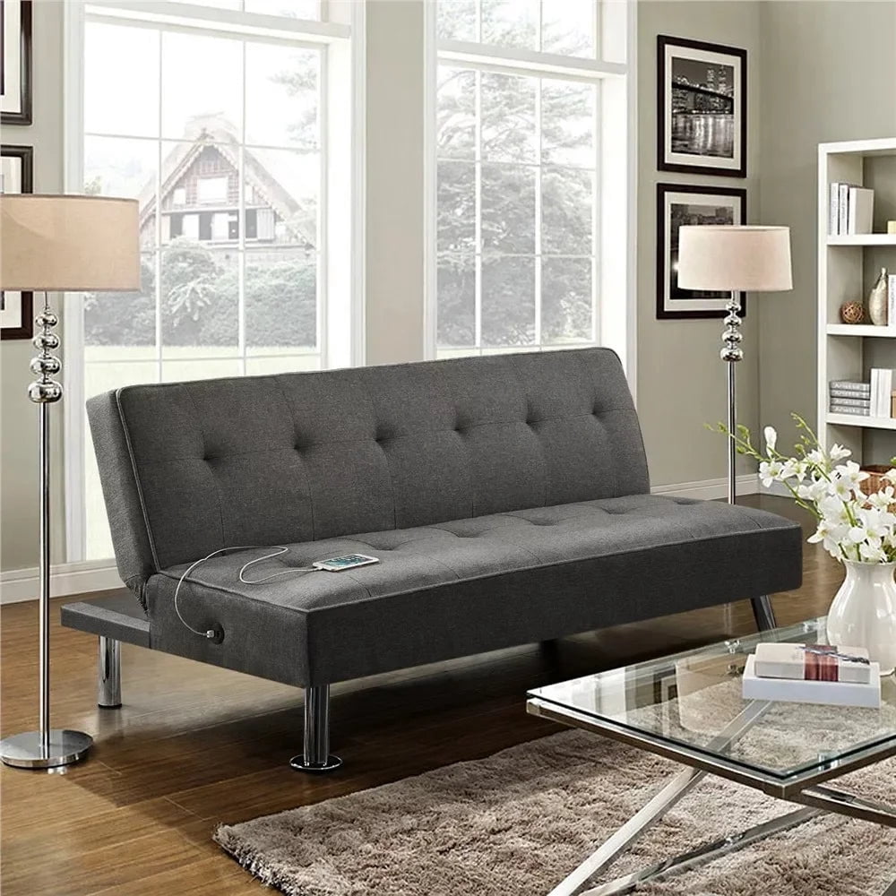 2023 New Alden Design Modern Fabric Convertible Futon with USB, Black ...