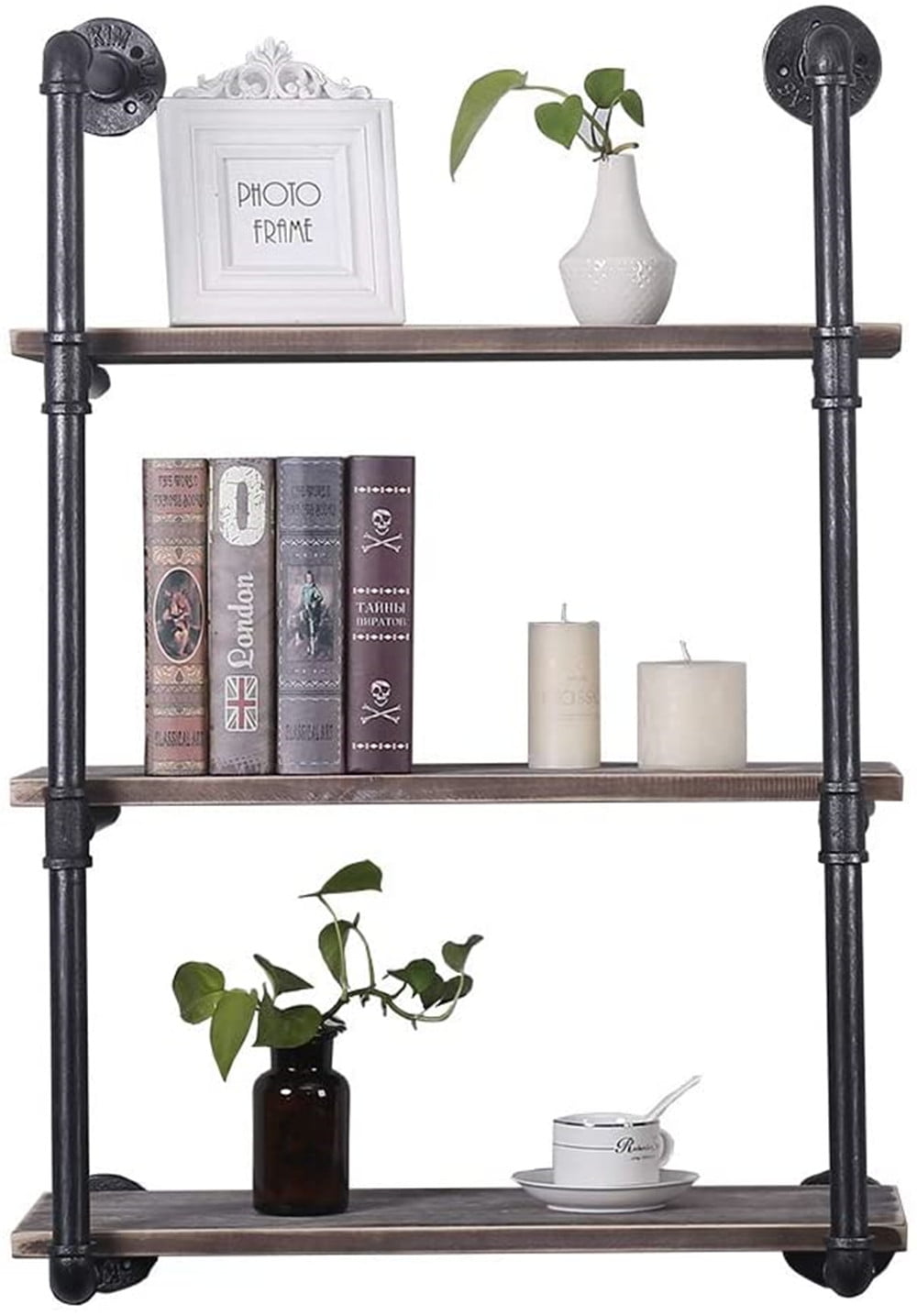 Industrial Pipe Shelving Wall Mounted, 24 inch Rustic Metal Floating ...