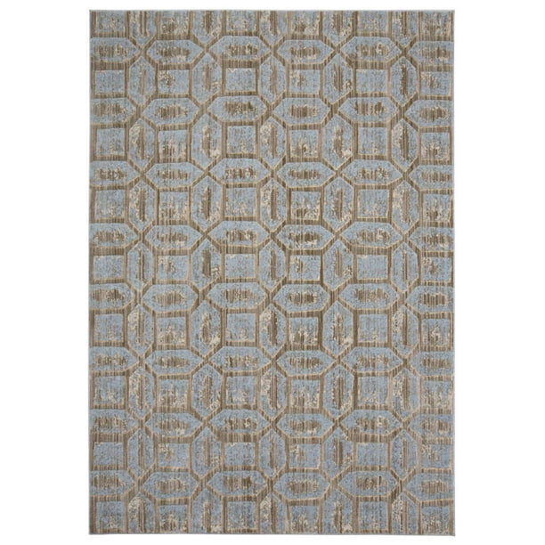 Carini Modern Metallic Geometric Rug, Ice Blue/Taupe, 2ft - 2in x 4ft ...