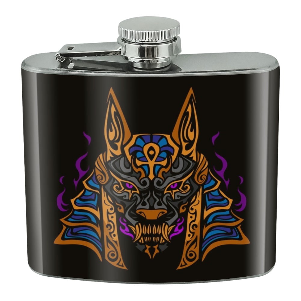 Anubis Egyptian Jackal God of Death Stainless Steel 5oz Hip Drink ...