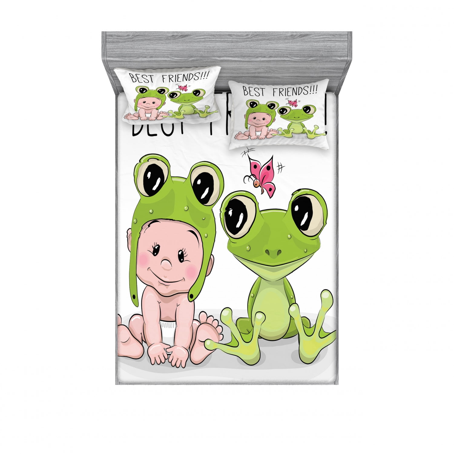 Animal Bedding Set with Sheet & Covers, Cartoon Baby in Froggy Hat and ...