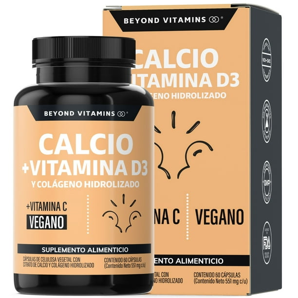Suplemento Alimenticio Beyond Vitamins Calcio, Vitamina D3, Colágeno Hidrolizado y Vitamina C 60 ...