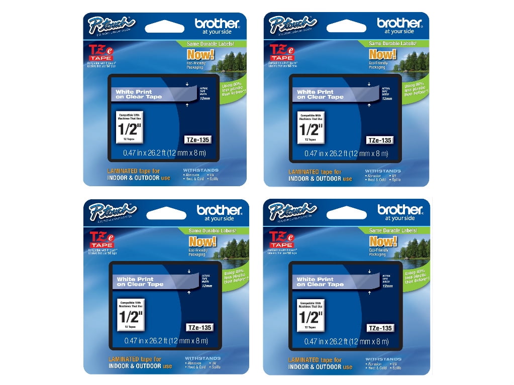 Brother Genuine TZe-135 1/2" White on Clear Standard Laminated Tape for ...