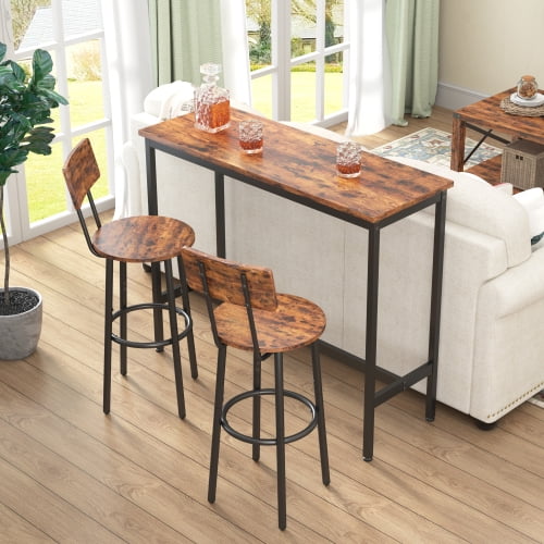 Bar Table Set 3-Piece, Rustic Counter Height Metal Frame Dining Table ...