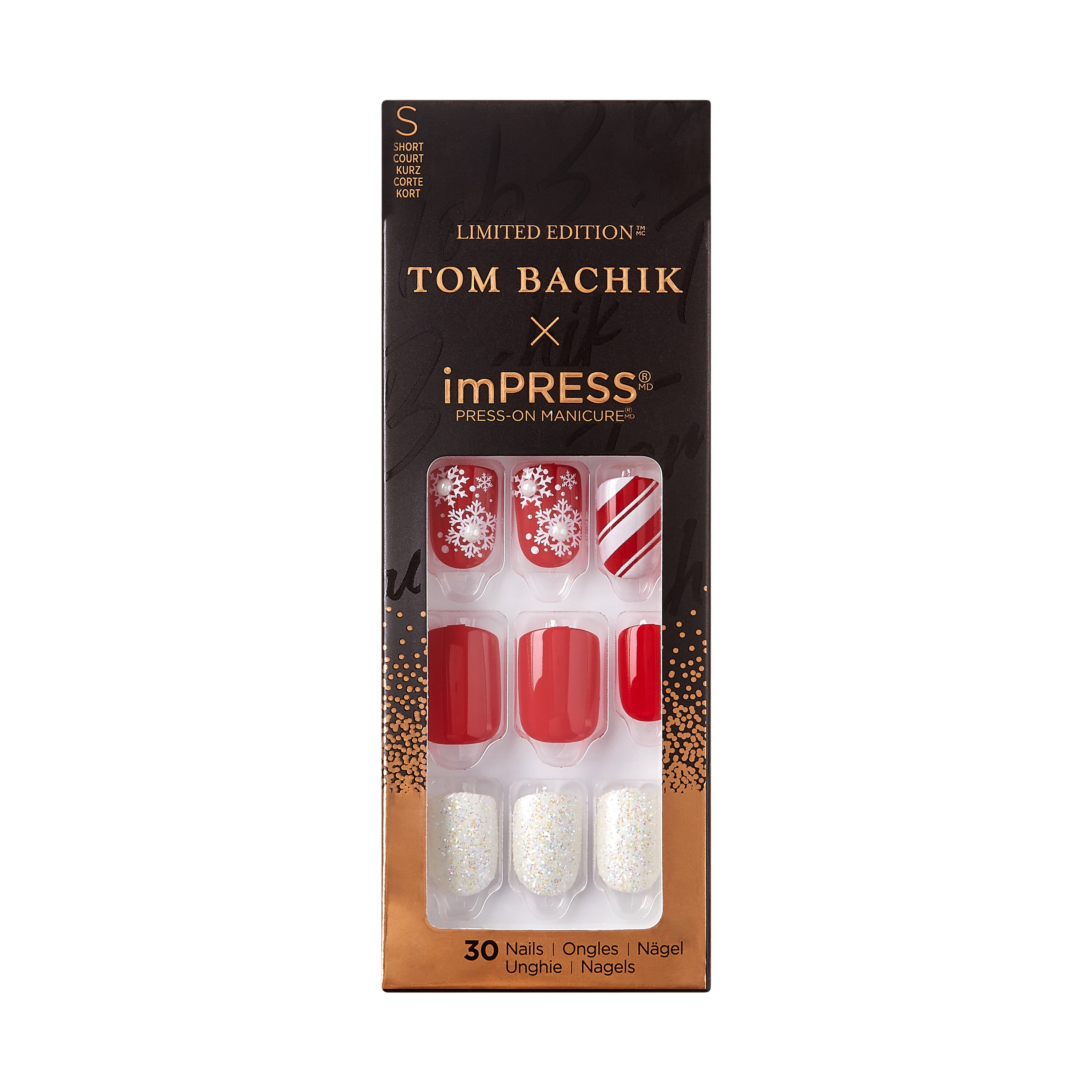 KISS TOM BACHIK x imPRESS Short Square Press-On Nails, Red, 30 Pieces ...