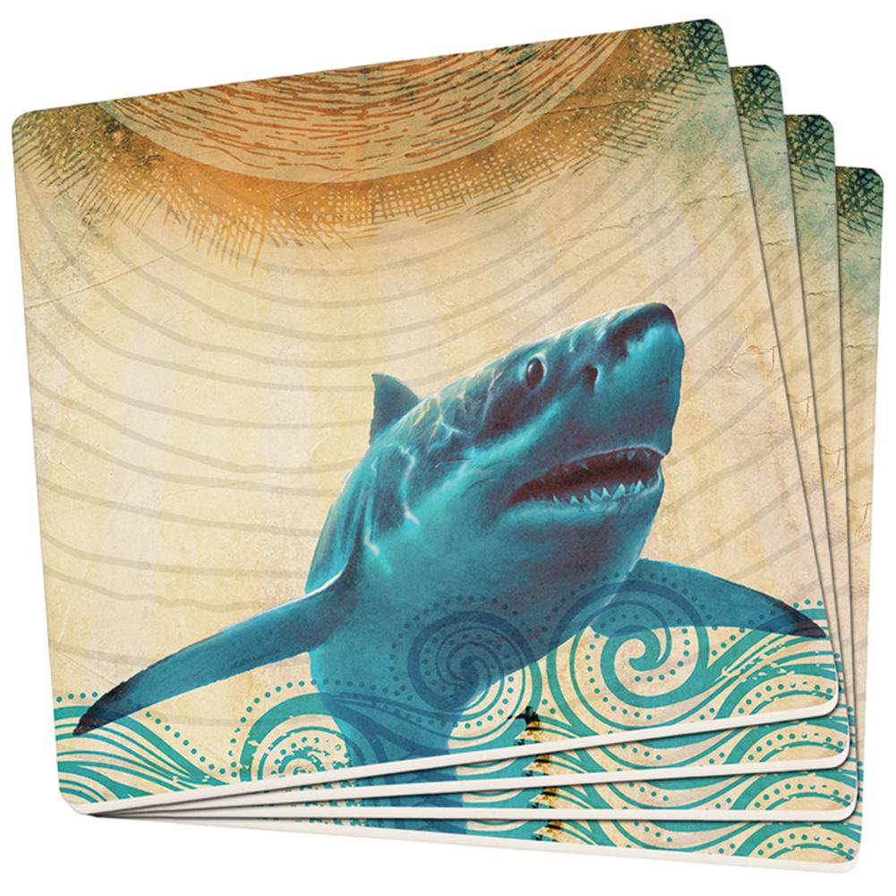 Great White Shark in Waves Set of 4 Square Sandstone Coasters - Walmart.com