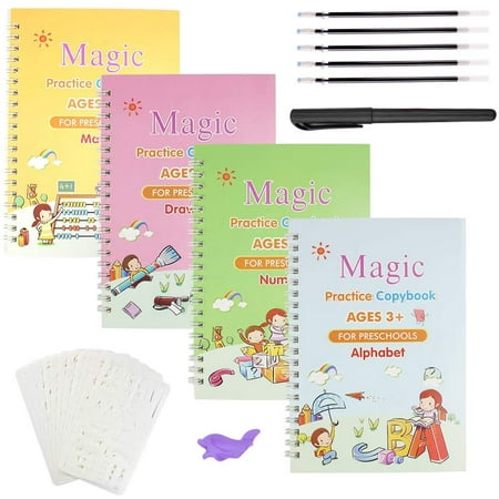 Magic Practice Copybook,4Pcs Magic Reusable Handwriting English ...