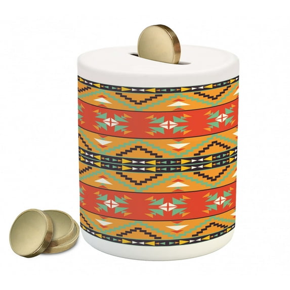 Abstract Piggy Bank, Tribal Pattern Aztec Motifs with Zigzags Geometric ...