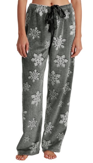 Just Love Women's Plush Pajama Pants (Embossed Snowflake - Grey, Small ...