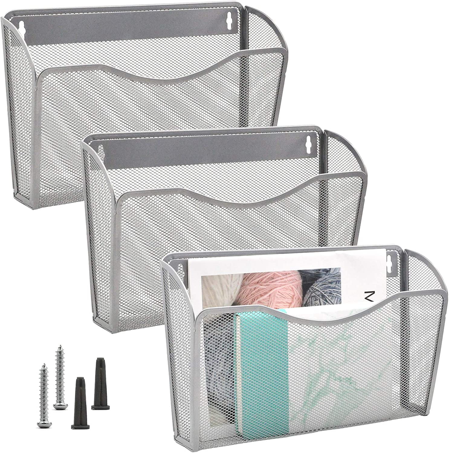 Duslogis 3 Pack Hanging File Organizer Mesh Single Pockets Wall File ...