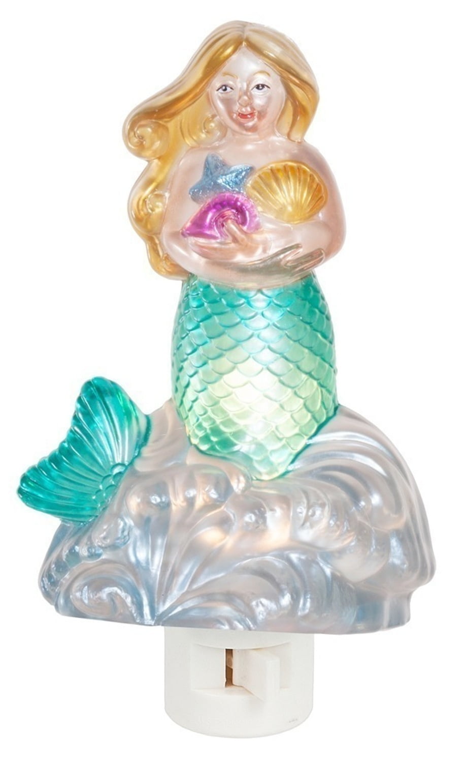 Golden Haired Mermaid Holding Seashells Electric Night Light - Walmart.com