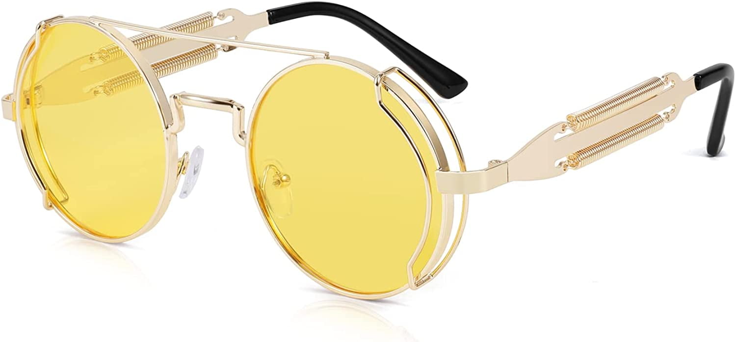 Feisedy Steampunk Sunglasses John Lennon Hippie Glasses Retro Round