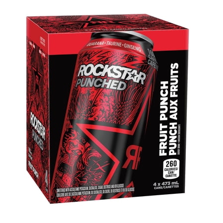 Rockstar Punched Fruit Punch Energy Drink, 473mL cans, 4 Pack, 4x473ml ...
