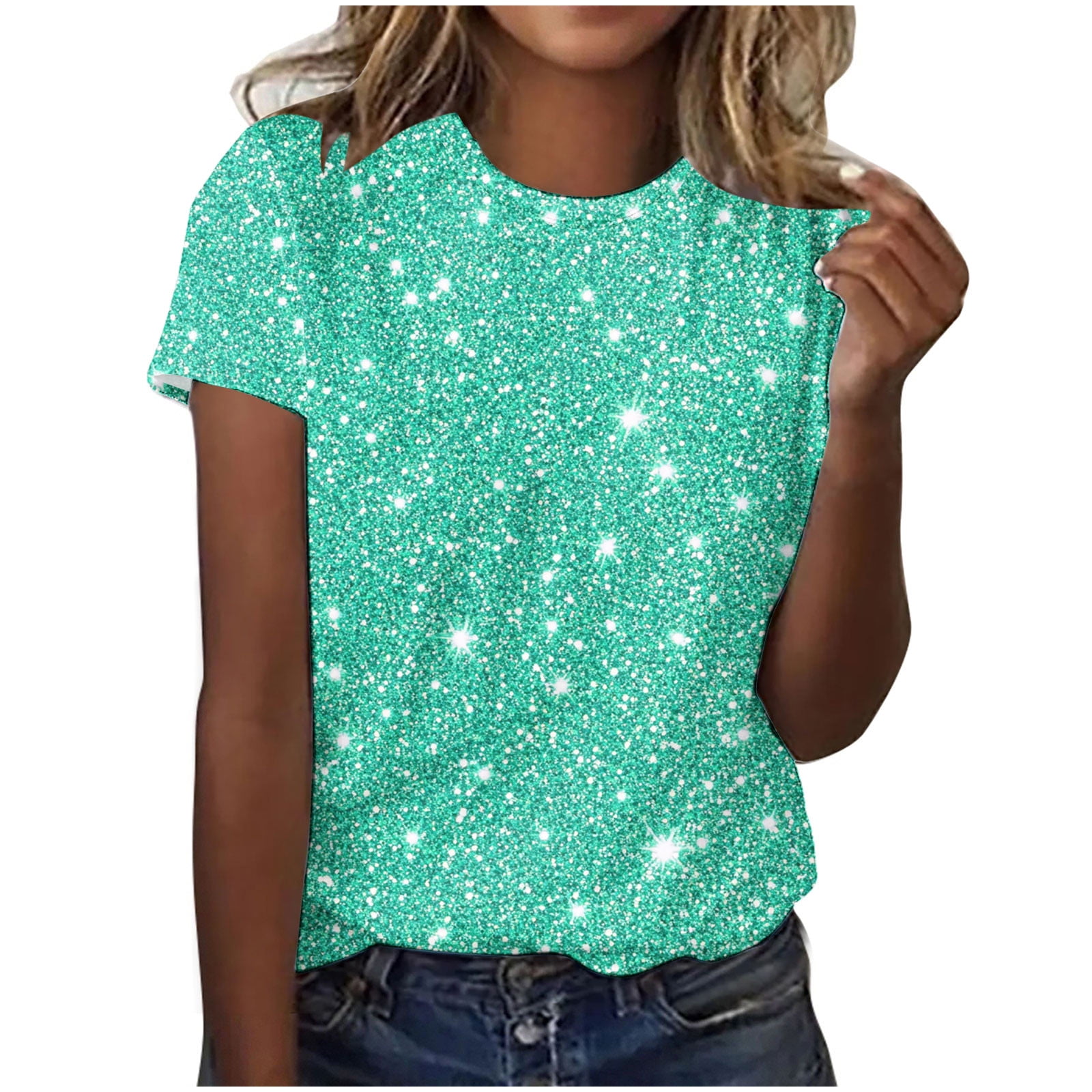 Click here for Plebaso Womens Fashion T-Shirts Sparkly Print Shor... prices