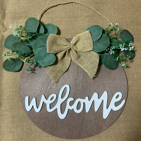 HISRFOCSP Welcome Sign, Rustic Wood Welcome Door Wreath, 30cm Welcome ...