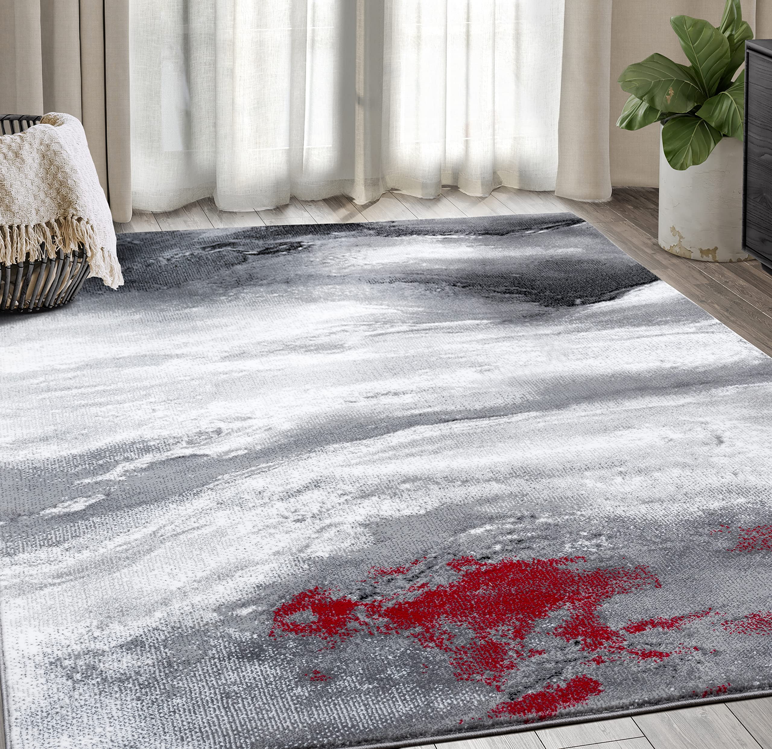 Abani Arto Collection Grey Red Area Rug 8' x 10' Splash Modern ...