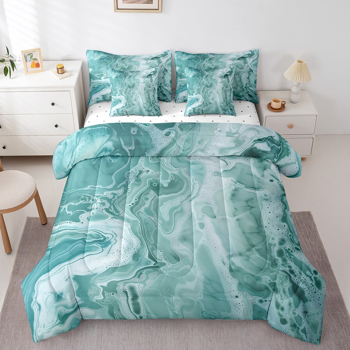 Click here for Yst Teal Marble Full Comforter Set 7 Piece Abstrac... prices