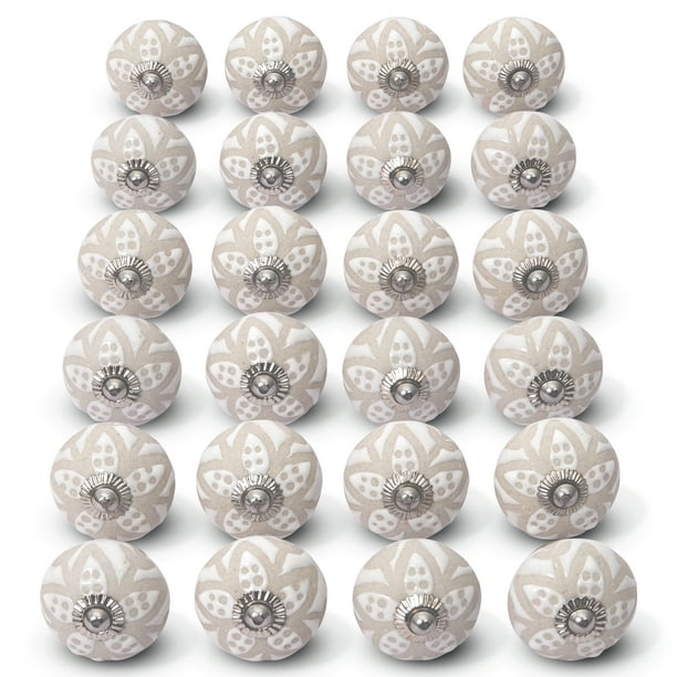 Luxe Designs | Set of 24 Decorative White Floral Ceramic Knobs - Drawer Pulls for Office Drawers ...