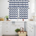 Abstract Waves Kitchen Curtains and Valances Set, Navy Blue Grey Water ...