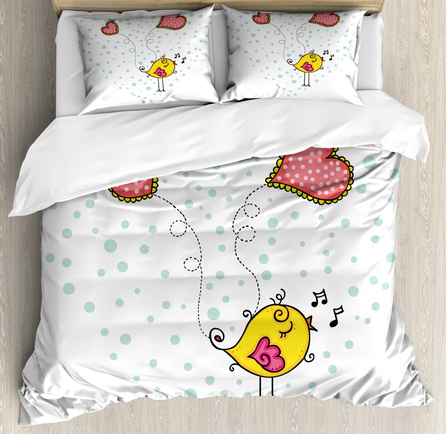 Yellow Bird Duvet Cover Set King Size, Valentine's Day Pastel Concept ...