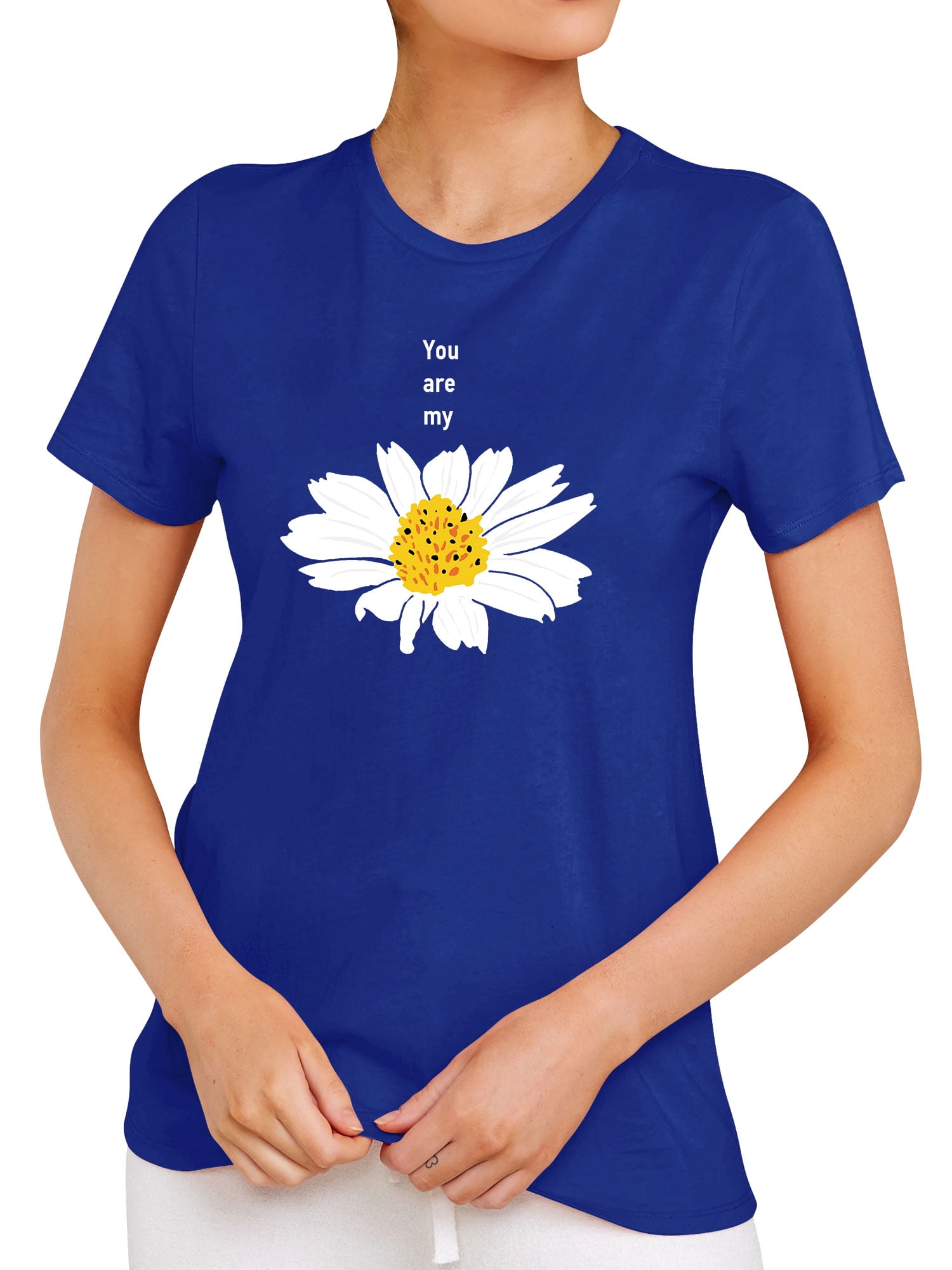 Xuanfei Women Daisy Floral Letter Print Short Sleeve Crew Neck T-Shirt ...