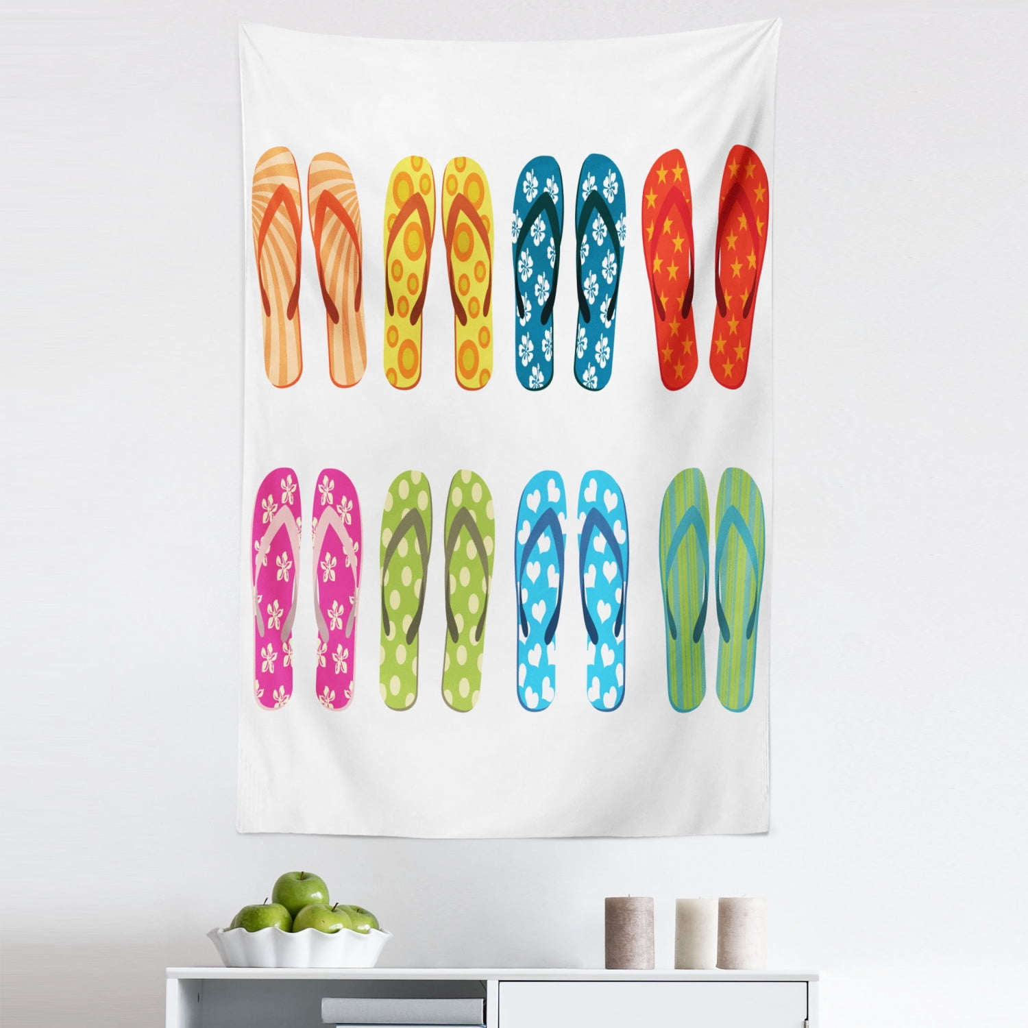 Summer Tapestry, Holiday Themed Slippers with Hearts Dots and Stars ...