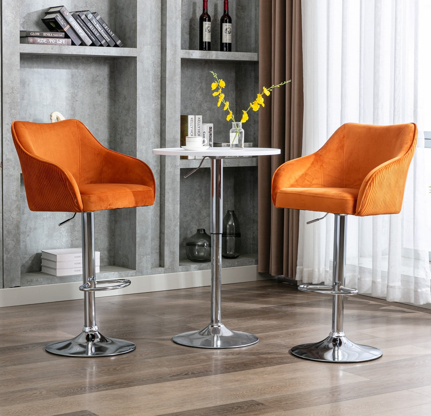 Set of 2 Kitchen High Bar Chairs Polyester Fabric Bar Stool Chair ...