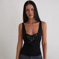 2026 New Women's Spaghetti Strap Deep V Ruched Front Sequin Patch Slim ...